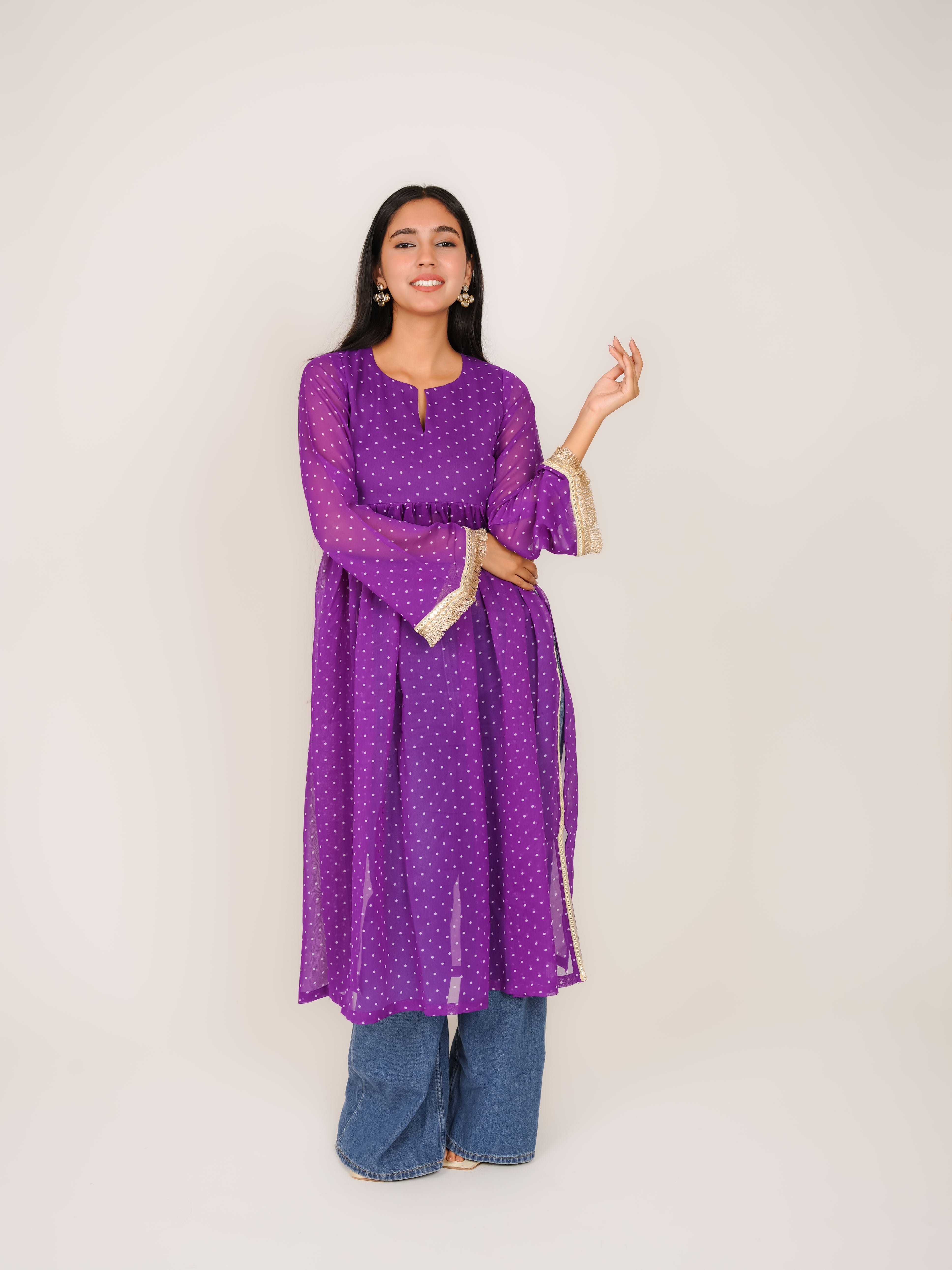MONOMEE KIARA PURPLE POLKA DOT KURTI – monomeeapparel